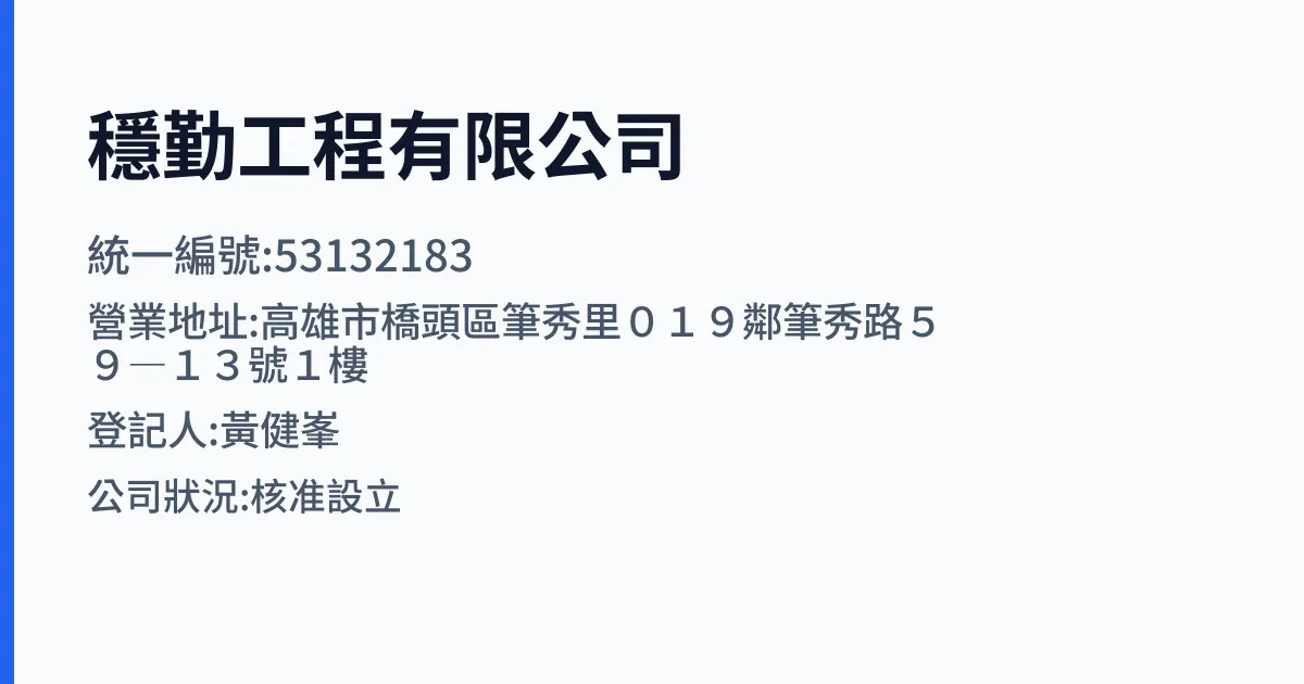 穩勤工程有限公司 - 統編 53132183(高雄市) 公司登記資料與營業項目詳細圖表