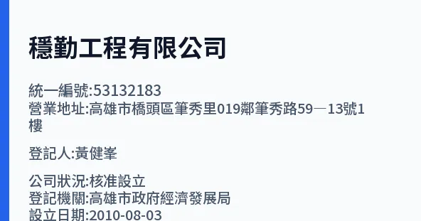 穩勤工程有限公司的照片-統編 53132183(高雄市) 公司登記資料與營業項目詳細圖表