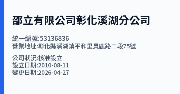 邵立有限公司彰化溪湖分公司的照片-統編 53136836(彰化縣) 公司登記資料與營業項目詳細圖表
