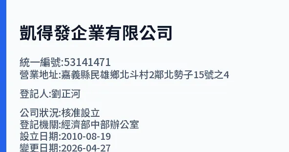 凱得發企業有限公司的照片-統編 53141471(嘉義縣) 公司登記資料與營業項目詳細圖表