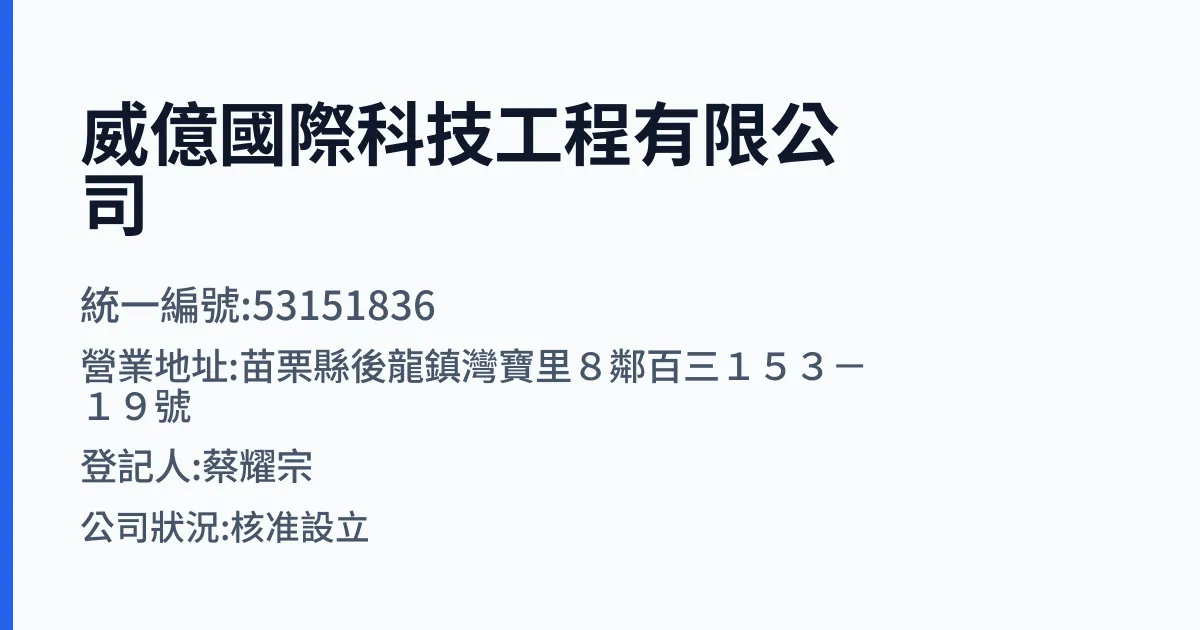 威億國際科技工程有限公司 - 統編 53151836(彰化縣) 公司登記資料與營業項目詳細圖表