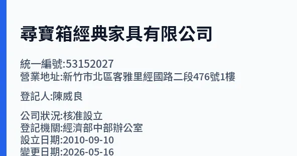 尋寶箱經典家具有限公司的照片-統編 53152027(新竹市) 公司登記資料與營業項目詳細圖表