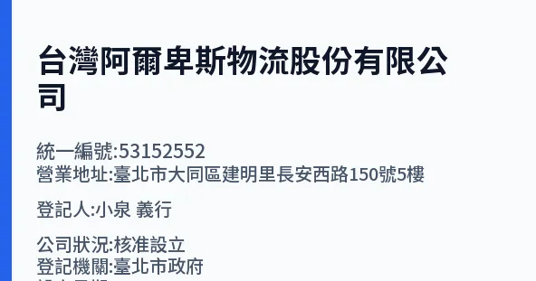 台灣阿爾卑斯物流股份有限公司的照片-統編 53152552(臺北市) 公司登記資料與營業項目詳細圖表