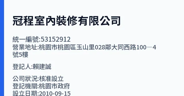 冠程室內裝修有限公司的照片-統編 53152912(桃園市) 公司登記資料與營業項目詳細圖表