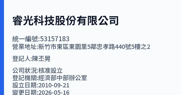 睿光科技股份有限公司的照片-統編 53157183(新竹市) 公司登記資料與營業項目詳細圖表