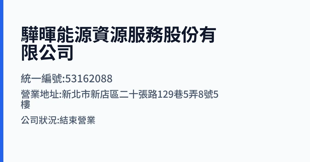 驊暉能源資源服務股份有限公司 - 統編 53162088（新北市） 公司登記資料與營業項目詳細圖表