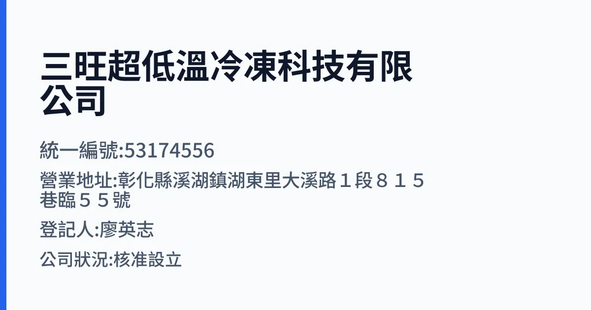 三旺超低溫冷凍科技有限公司 - 統編 53174556(彰化縣) 公司登記資料與營業項目詳細圖表