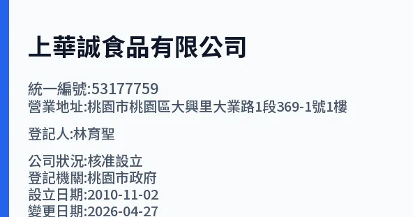上華誠食品有限公司的照片-統編 53177759(桃園市) 公司登記資料與營業項目詳細圖表