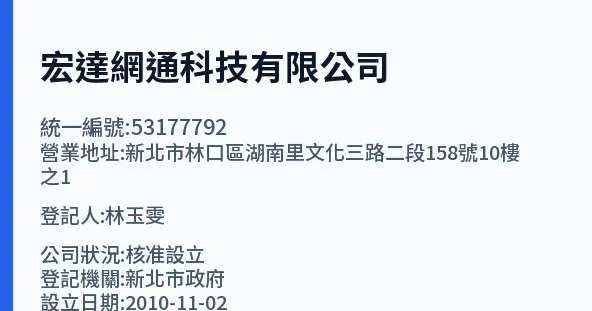 宏達網通科技有限公司的照片-統編 53177792(新北市) 公司登記資料與營業項目詳細圖表