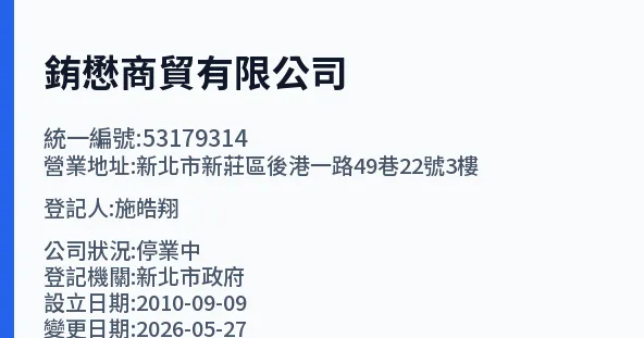 銪懋商貿有限公司的照片-統編 53179314(新北市) 公司登記資料與營業項目詳細圖表