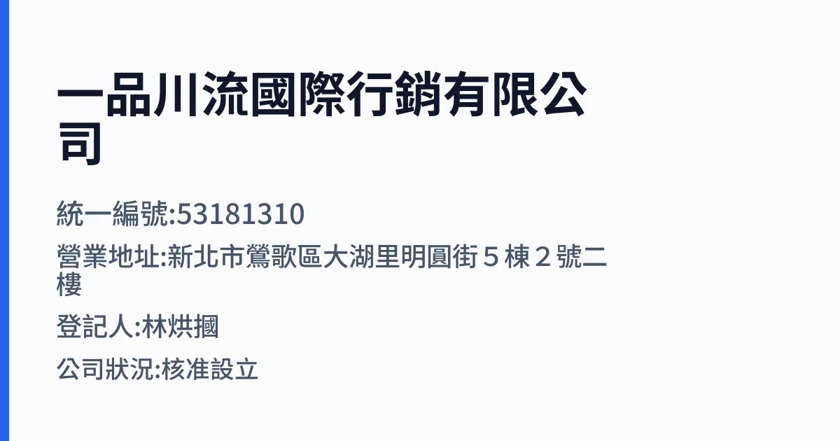 一品川流國際行銷有限公司 - 統編 53181310(新北市) 公司登記資料與營業項目詳細圖表