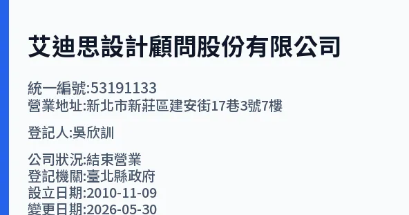 艾迪思設計顧問股份有限公司的照片-統編 53191133(新北市) 公司登記資料與營業項目詳細圖表