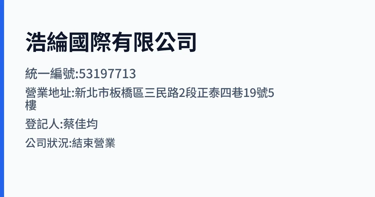 浩綸國際有限公司 - 統編 53197713(新北市) 公司登記資料與營業項目詳細圖表