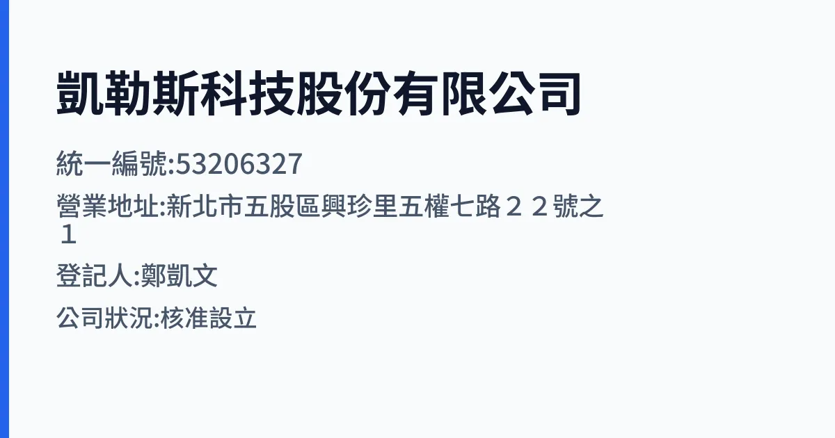 凱勒斯科技股份有限公司 - 統編 53206327(新北市) 公司登記資料與營業項目詳細圖表