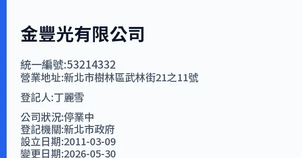 金豐光有限公司的照片-統編 53214332(新北市) 公司登記資料與營業項目詳細圖表