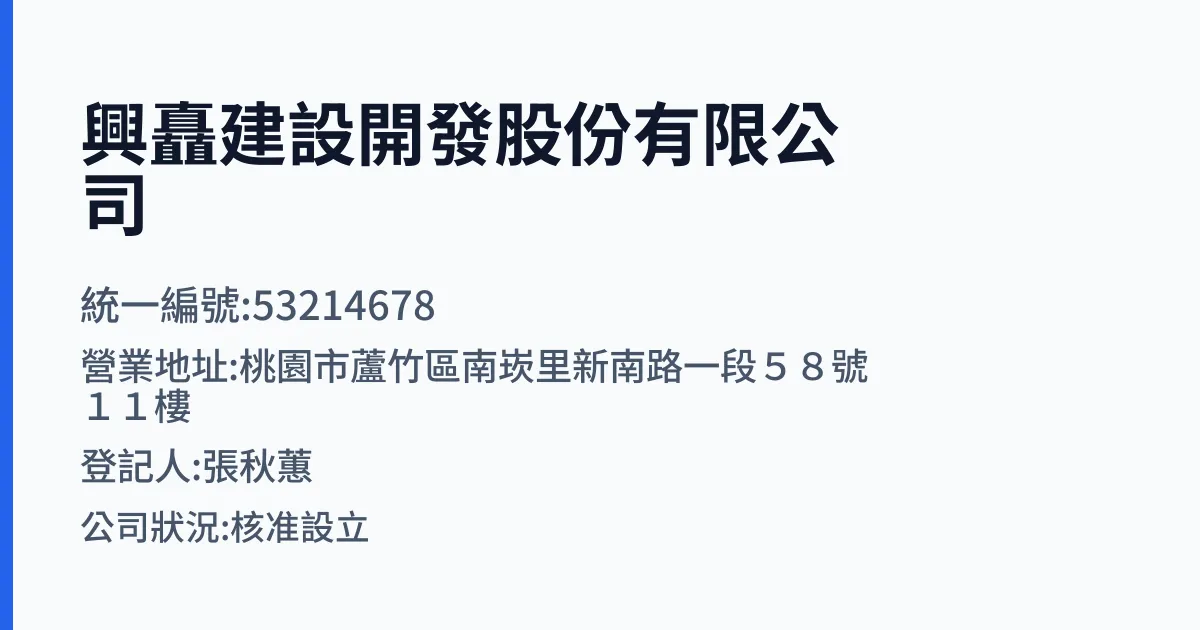 興矗建設開發股份有限公司 - 統編 53214678(桃園市) 公司登記資料與營業項目詳細圖表