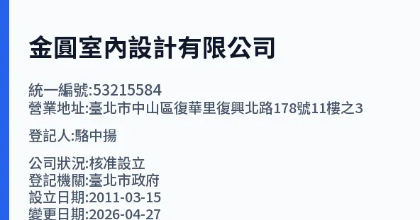 金圓室內設計有限公司的照片-統編 53215584(臺北市) 公司登記資料與營業項目詳細圖表