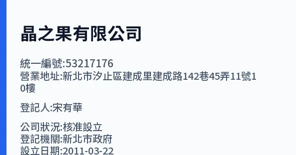 晶之果有限公司的照片-統編 53217176(新北市) 公司登記資料與營業項目詳細圖表