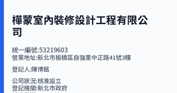 樺蒙室內裝修設計工程有限公司的照片-統編 53219603(新北市) 公司登記資料與營業項目詳細圖表