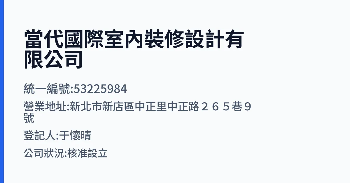 當代國際室內裝修設計有限公司 - 統編 53225984(新北市) 公司登記資料與營業項目詳細圖表