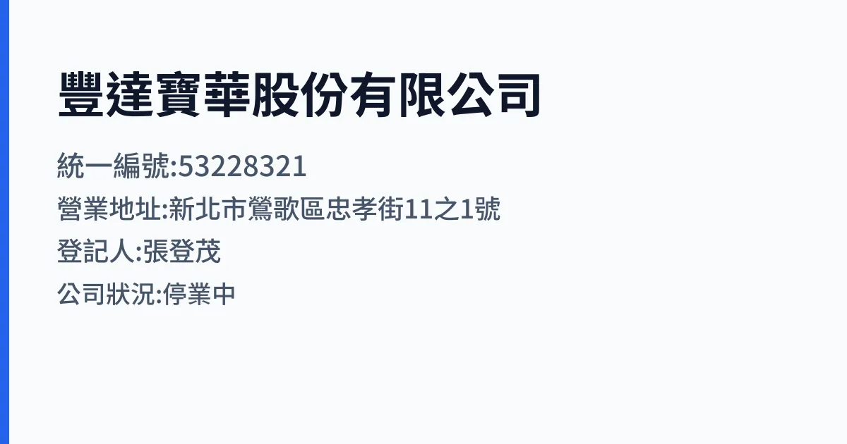 豐達寶華股份有限公司 - 統編 53228321(新北市) 公司登記資料與營業項目詳細圖表