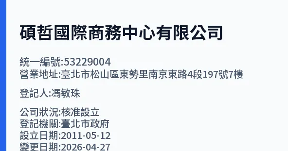 碩哲國際商務中心有限公司的照片-統編 53229004(臺北市) 公司登記資料與營業項目詳細圖表