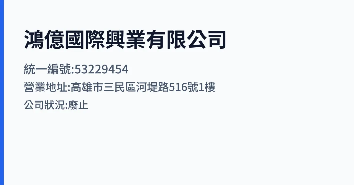 鴻億國際興業有限公司 - 統編 53229454（高雄市） 公司登記資料與營業項目詳細圖表