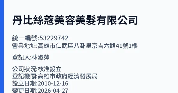 丹比絲蔻美容美髮有限公司的照片-統編 53229742(高雄市) 公司登記資料與營業項目詳細圖表