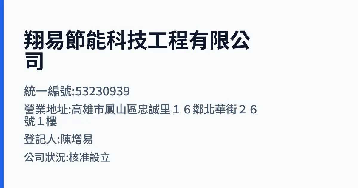 翔易節能科技工程有限公司 - 統編 53230939（高雄市） 公司登記資料與營業項目詳細圖表