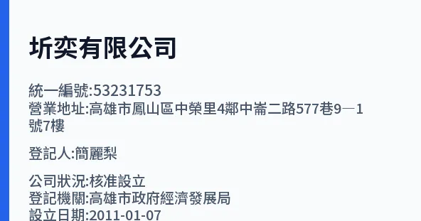 圻奕有限公司的照片-統編 53231753(高雄市) 公司登記資料與營業項目詳細圖表
