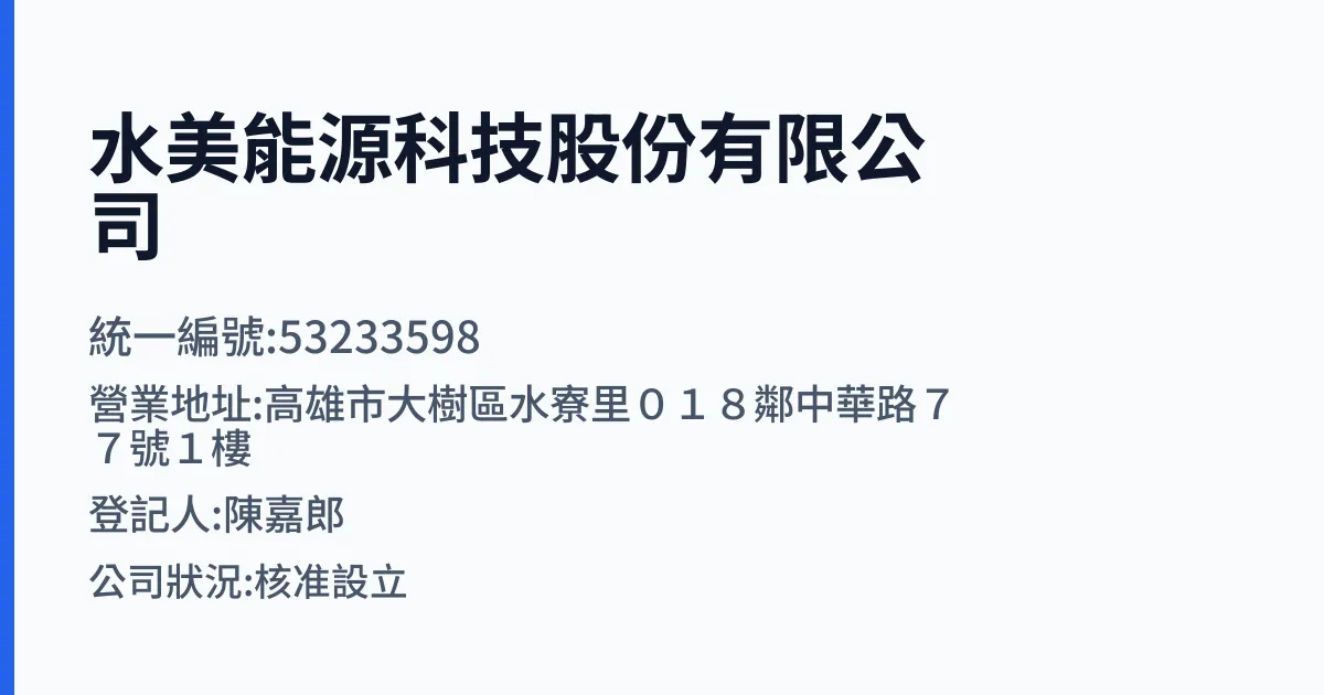 水美能源科技股份有限公司 - 統編 53233598(高雄市) 公司登記資料與營業項目詳細圖表