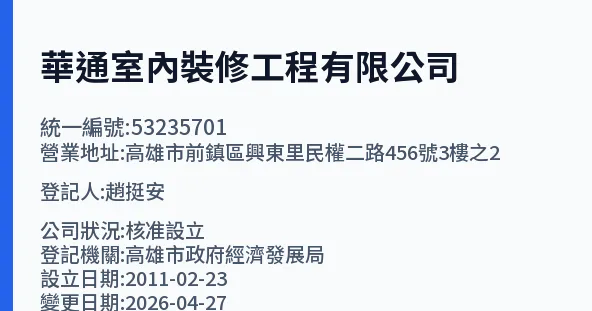 華通室內裝修工程有限公司的照片-統編 53235701(高雄市) 公司登記資料與營業項目詳細圖表