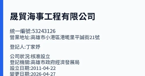 晟貿海事工程有限公司的照片-統編 53243126(高雄市) 公司登記資料與營業項目詳細圖表