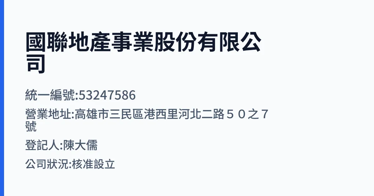 國聯地產事業股份有限公司 - 統編 53247586(高雄市) 公司登記資料與營業項目詳細圖表