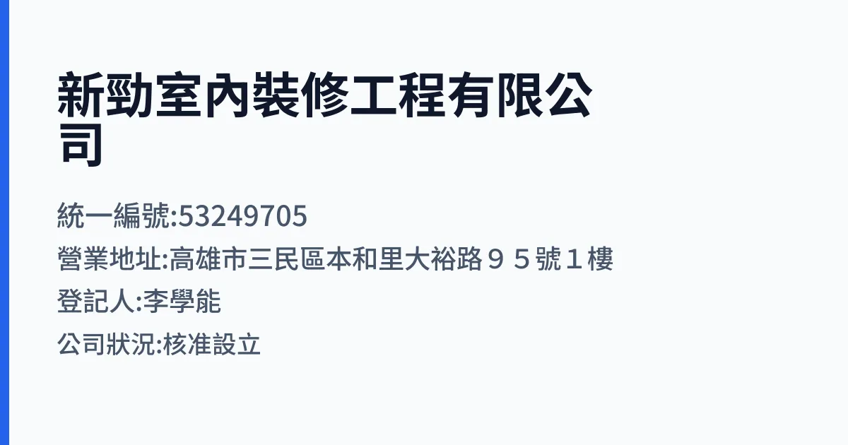 新勁室內裝修工程有限公司 - 統編 53249705(高雄市) 公司登記資料與營業項目詳細圖表