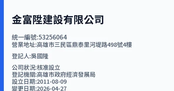 金富陞建設有限公司的照片-統編 53256064(高雄市) 公司登記資料與營業項目詳細圖表