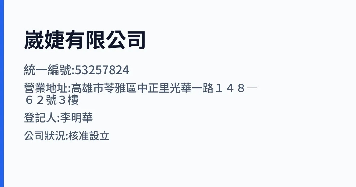 崴婕有限公司 - 統編 53257824(高雄市) 公司登記資料與營業項目詳細圖表