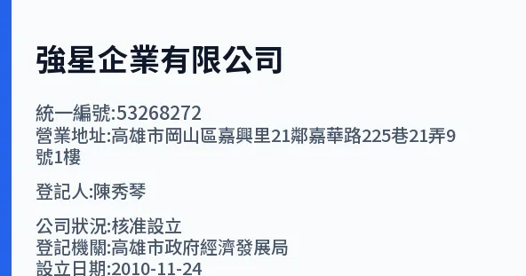 強星企業有限公司的照片-統編 53268272(高雄市) 公司登記資料與營業項目詳細圖表
