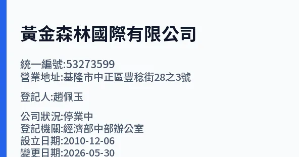 黃金森林國際有限公司的照片-統編 53273599(基隆市) 公司登記資料與營業項目詳細圖表