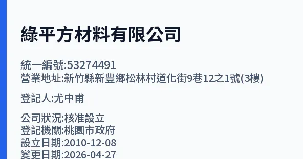 綠平方材料有限公司的照片-統編 53274491(新竹縣) 公司登記資料與營業項目詳細圖表
