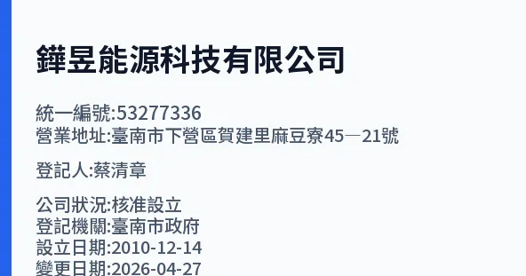 鏵昱能源科技有限公司的照片-統編 53277336(臺南市) 公司登記資料與營業項目詳細圖表