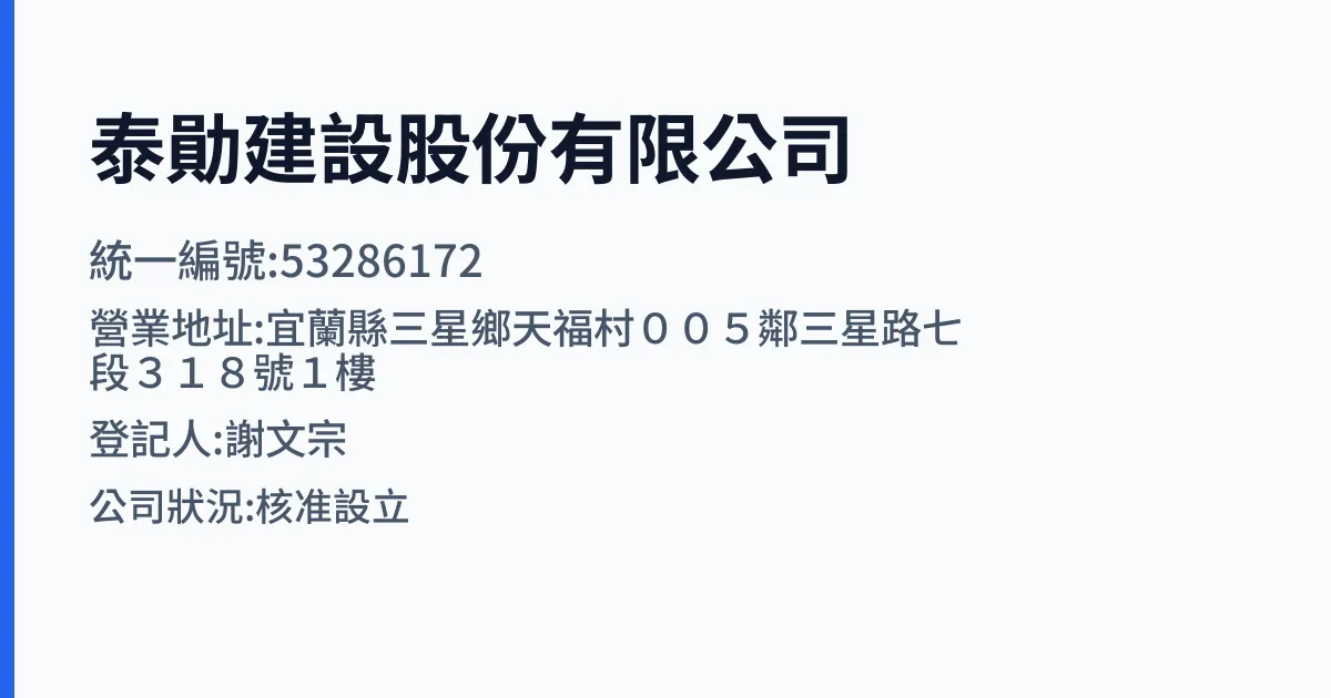 泰勛建設股份有限公司 - 統編 53286172(宜蘭縣) 公司登記資料與營業項目詳細圖表