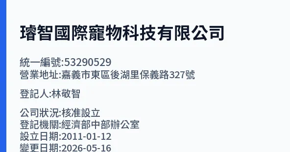 璿智國際寵物科技有限公司的照片-統編 53290529(嘉義市) 公司登記資料與營業項目詳細圖表