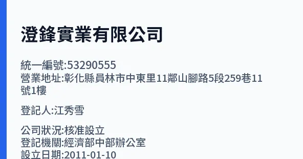 澄鋒實業有限公司的照片-統編 53290555(彰化縣) 公司登記資料與營業項目詳細圖表