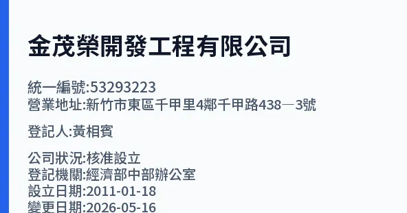 金茂榮開發工程有限公司的照片-統編 53293223(新竹市) 公司登記資料與營業項目詳細圖表