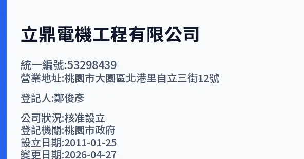 立鼎電機工程有限公司的照片-統編 53298439(桃園市) 公司登記資料與營業項目詳細圖表