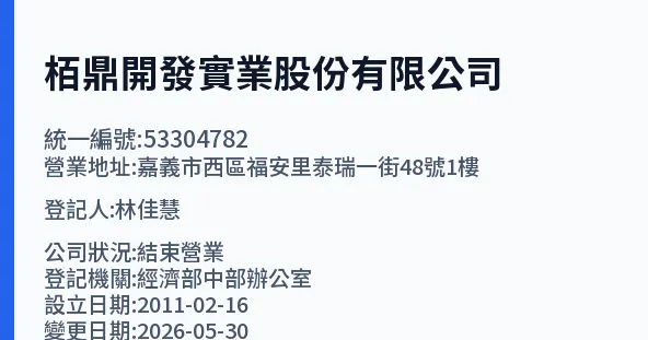 栢鼎開發實業股份有限公司的照片-統編 53304782(嘉義市) 公司登記資料與營業項目詳細圖表