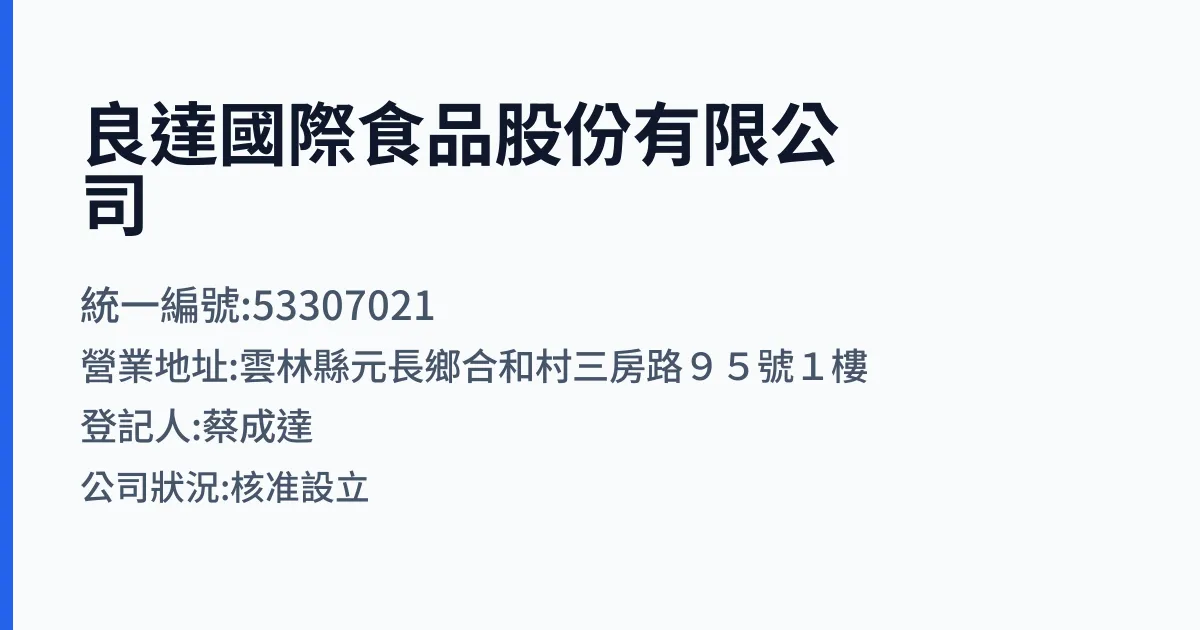 良達國際食品股份有限公司 - 統編 53307021(雲林縣) 公司登記資料與營業項目詳細圖表