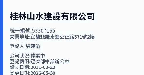 桂林山水建設有限公司的照片-統編 53307155(宜蘭縣) 公司登記資料與營業項目詳細圖表