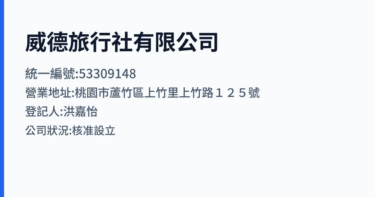 威德旅行社有限公司 - 統編 53309148(桃園市) 公司登記資料與營業項目詳細圖表